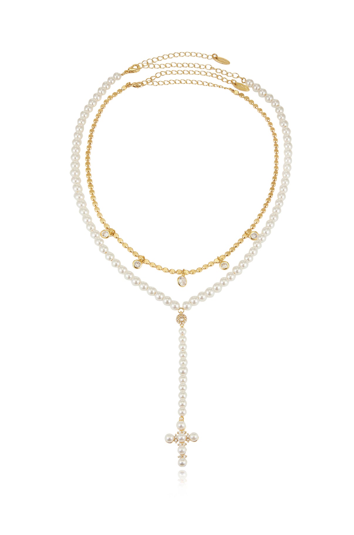 Pearl Cross Drop Lariat 18k Gold Plated Necklace Set – Ettika